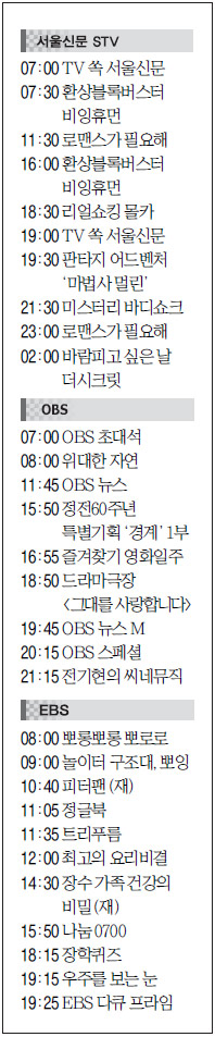 [27일(土) 서울신문 STV·OBS·EBS] | 연예 | 방송