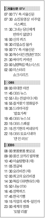 [12일(土) 서울신문 STV·OBS·EBS] | 연예 | 방송
