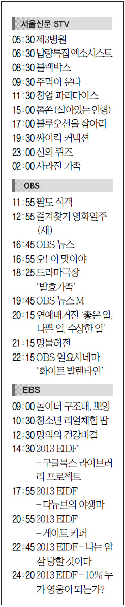 [20일(日) 서울신문 STV·OBS·EBS] | 연예 | 방송